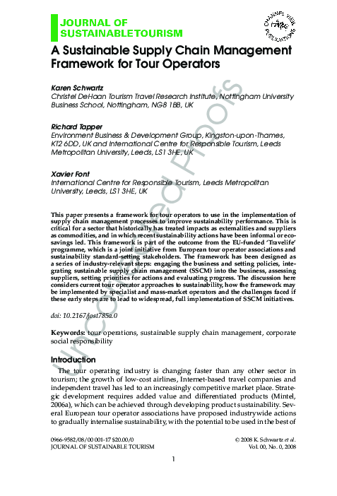 (PDF) A Sustainable Supply Chain Management Framework for Tour Operators
