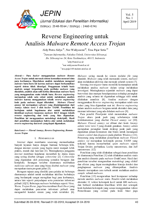 (PDF) Reverse Engineering untuk Analisis Malware Remote Access Trojan