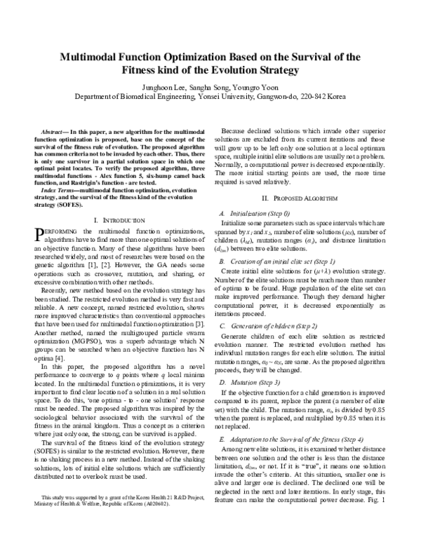 Pdf Multimodal Function Optimization Based On The Survival Of The Fitness Kind Of The
