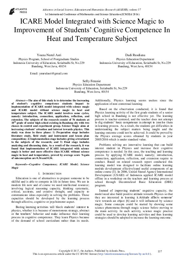 (PDF) ICARE Model with Science Magic Enhances Learning