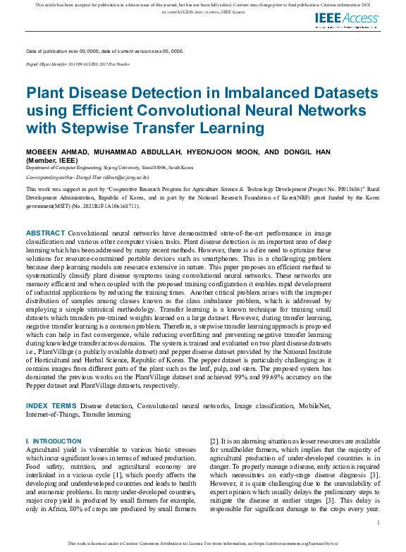 (PDF) Plant Disease Detection in Imbalanced Datasets using Efficient Convolutional Neural ...