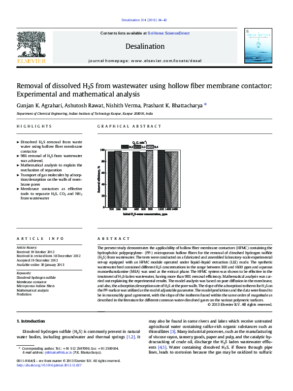 (PDF) Removal of dissolved H2S from wastewater using hollow fiber ...