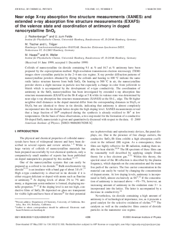 (PDF) XANES and EXAFS Study of Antimony in SnO2 Nanocrystals