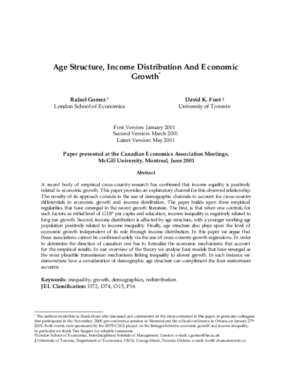 (PDF) Age Structure, Income Distribution and Economic Growth