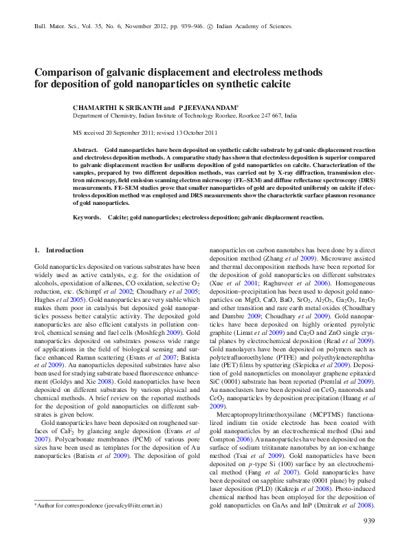 (PDF) Comparison of galvanic displacement and electroless methods for ...