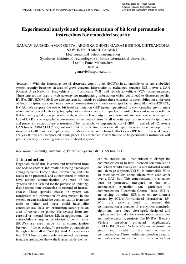 Pdf Experimental Analysis And Implementation Of Bit Level Permutation 0838
