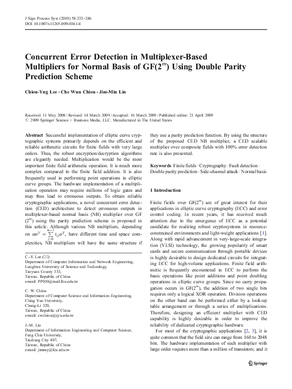 Pdf Error Detection In Multiplexer Based Gf 2m Multipliers