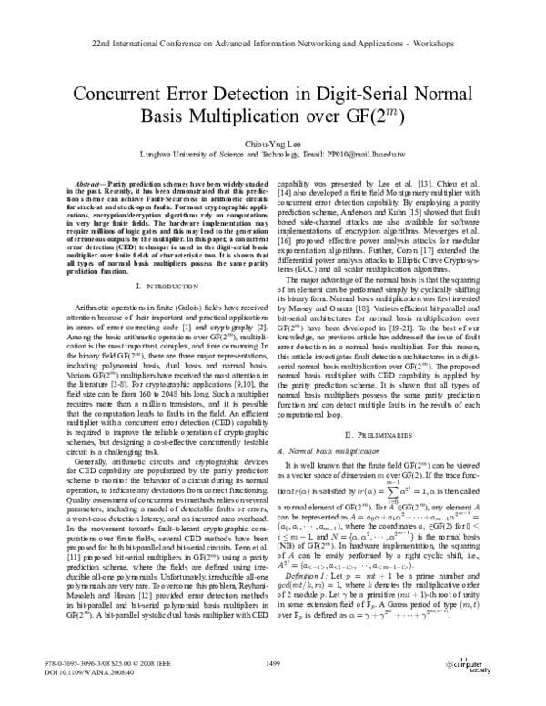 Pdf Concurrent Error Detection In Bit Serial Normal Basis