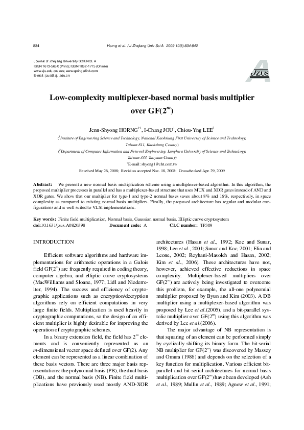(PDF) Low-complexity multiplexer-based normal basis multiplier over GF ...