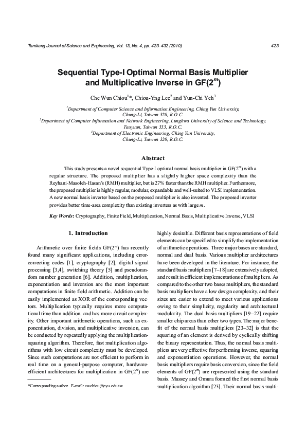 (PDF) Sequential Type-I Optimal Normal Basis Multiplier and ...