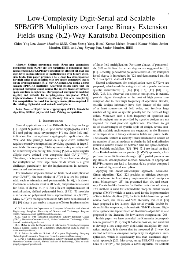 Pdf Low Complexity Digit Serial And Scalable Spbgpb Multipliers Over Large Binary Extension