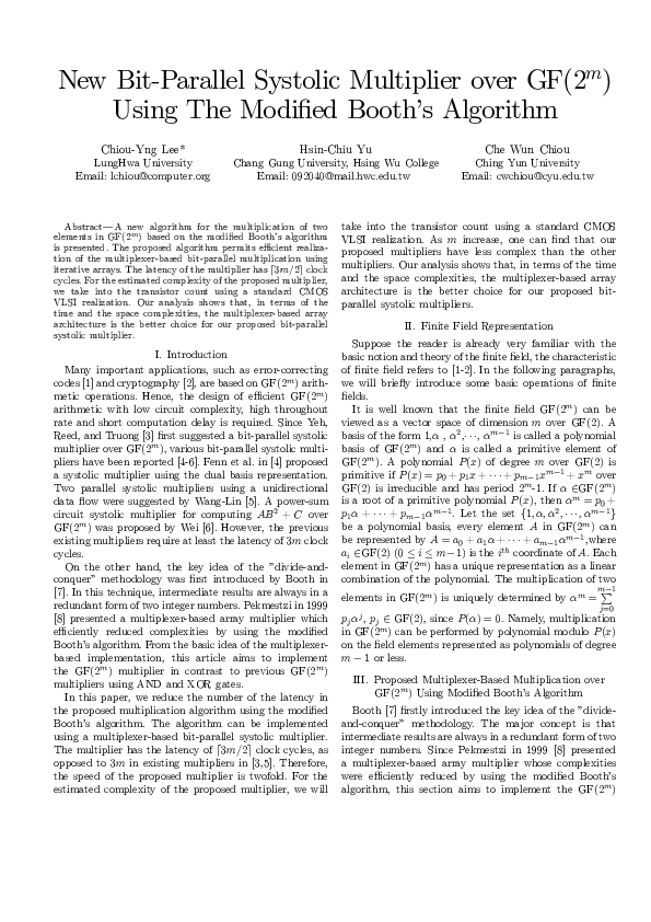 Pdf New Bit Parallel Systolic Multiplier Over Gf 2m Using The Modified Booth S Algorithm