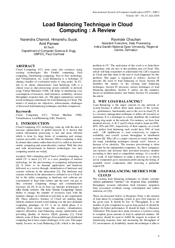 Pdf Load Balancing Technique In Cloud Computing A Review
