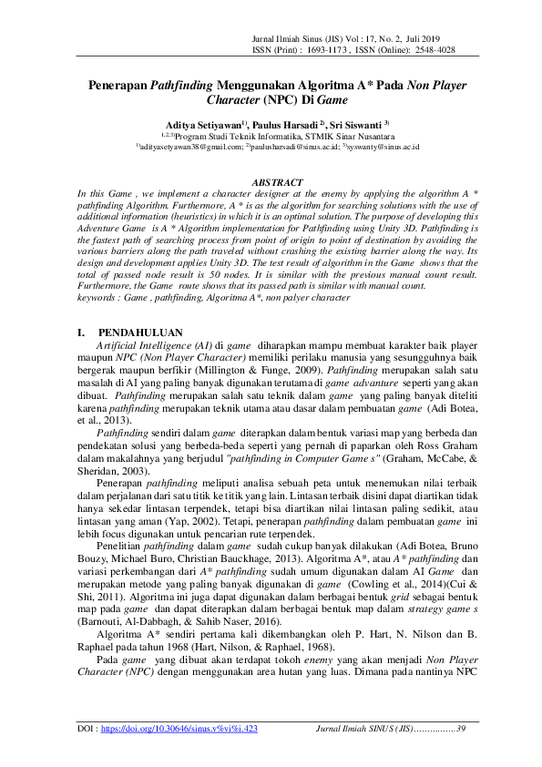 (PDF) Penerapan Pathfinding Menggunakan Algoritma A* Pada Non Player Character (NPC) Di Game