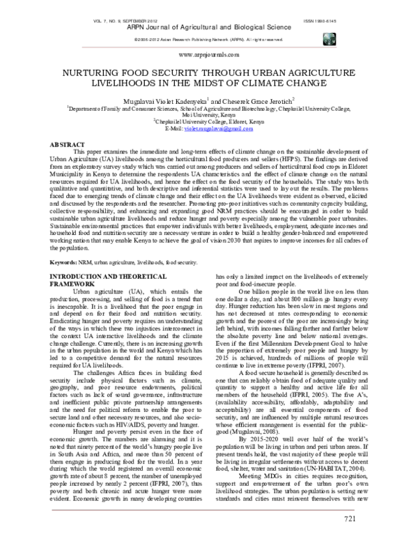 (PDF) Nurturing Food Security Through Urban Agriculture Livelihoods in ...
