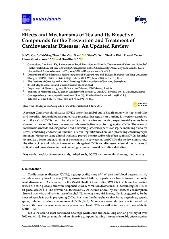 (PDF) Effects and Mechanisms of Tea and Its Bioactive Compounds for the ...