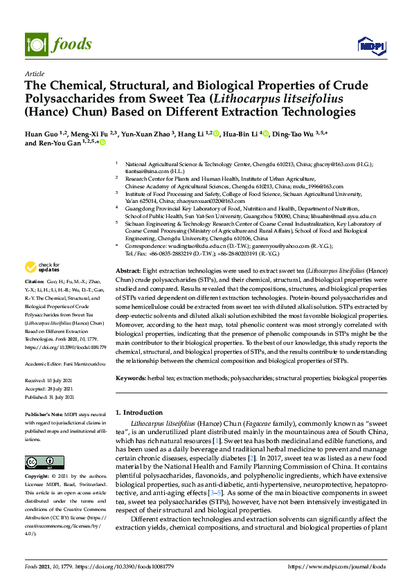(PDF) The Chemical, Structural, and Biological Properties of Crude Polysaccharides from Sweet ...