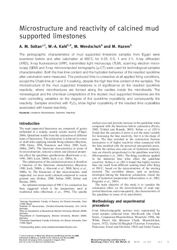 (PDF) Microstructure and reactivity of calcined mud supported limestones