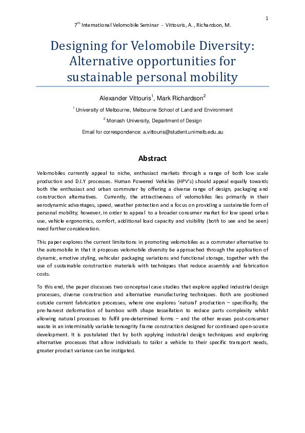 (PDF) Designing for Velomobile Diversity: Alternative opportunities for ...