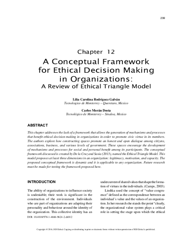 (PDF) A Conceptual Framework for Ethical Decision Making in Organizations