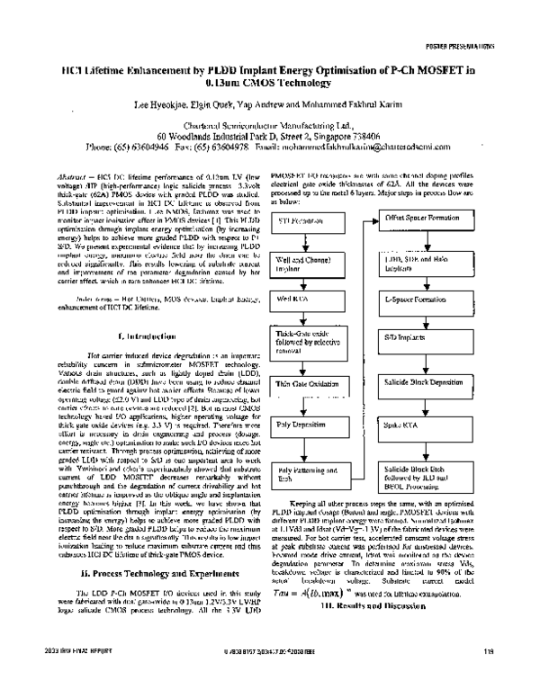 (PDF) HCI lifetime enhancement by PLDD implant energy optimisation of P-Ch MOSFET in 0.13μm CMOS ...