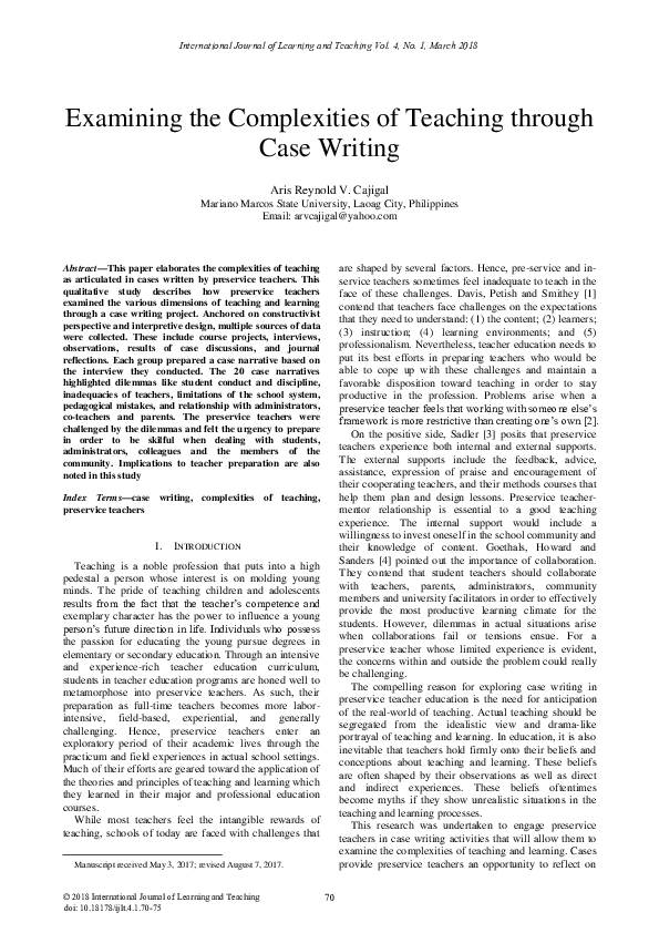 (PDF) Examining the Complexities of Teaching through Case Writing