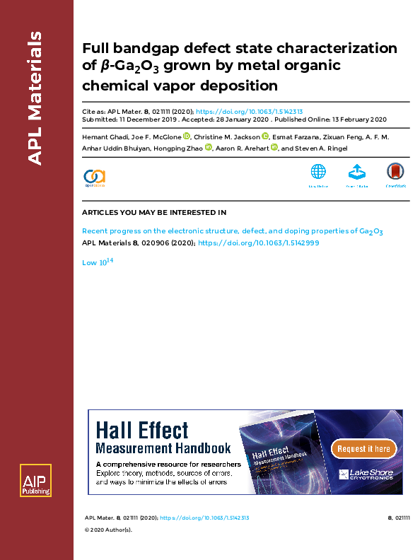 (PDF) Full bandgap defect state characterization of β-Ga2O3 grown by ...