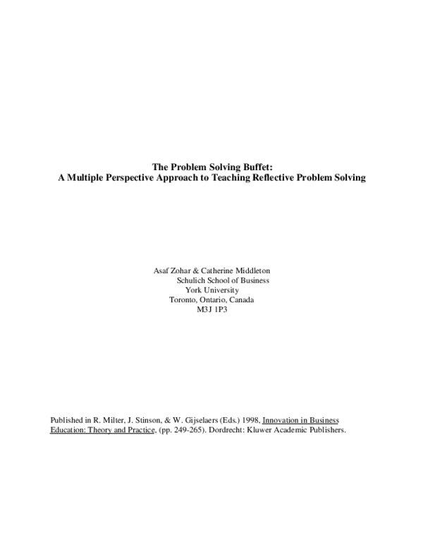 (PDF) The Problem Solving Buffet: A Multiple Perspective Approach to ...
