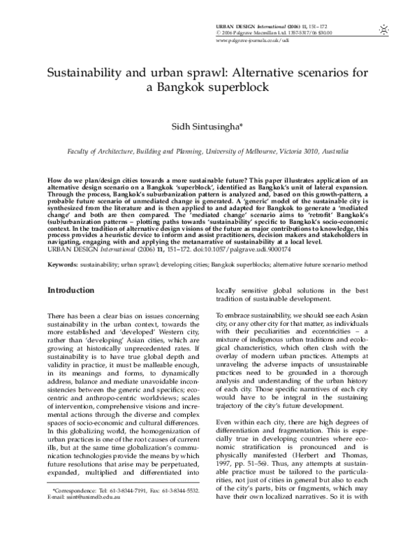 (PDF) Sustainability and urban sprawl: Alternative scenarios for a ...