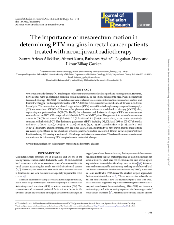(PDF) The importance of mesorectum motion in determining PTV margins in ...