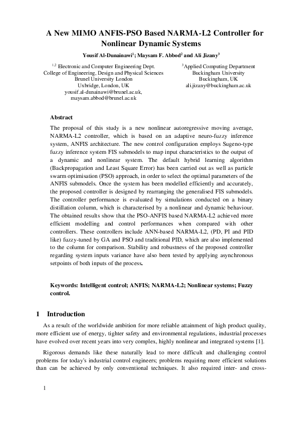 (PDF) A new MIMO ANFIS-PSO based NARMA-L2 controller for nonlinear dynamic systems