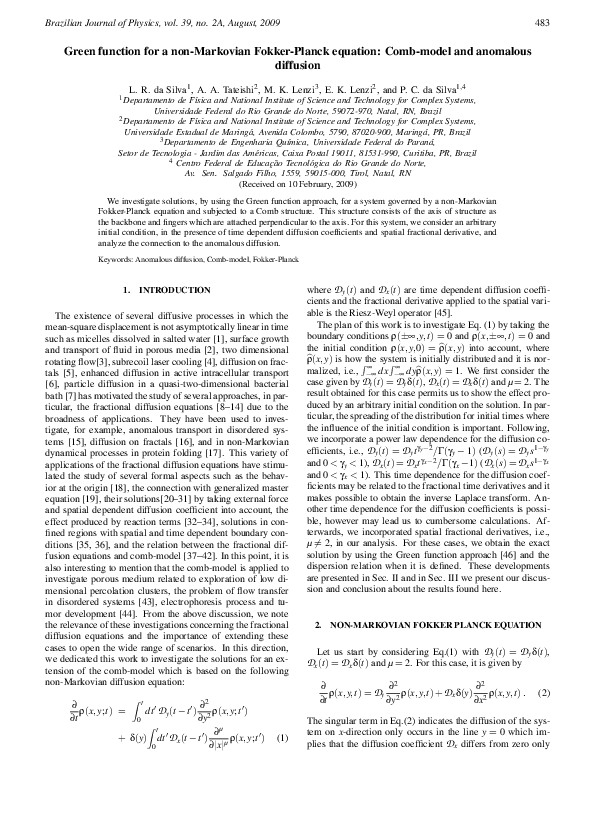 (PDF) Green function for a non-Markovian Fokker-Planck equation: comb ...