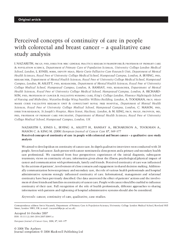 (PDF) Perceived concepts of continuity of care in people with ...
