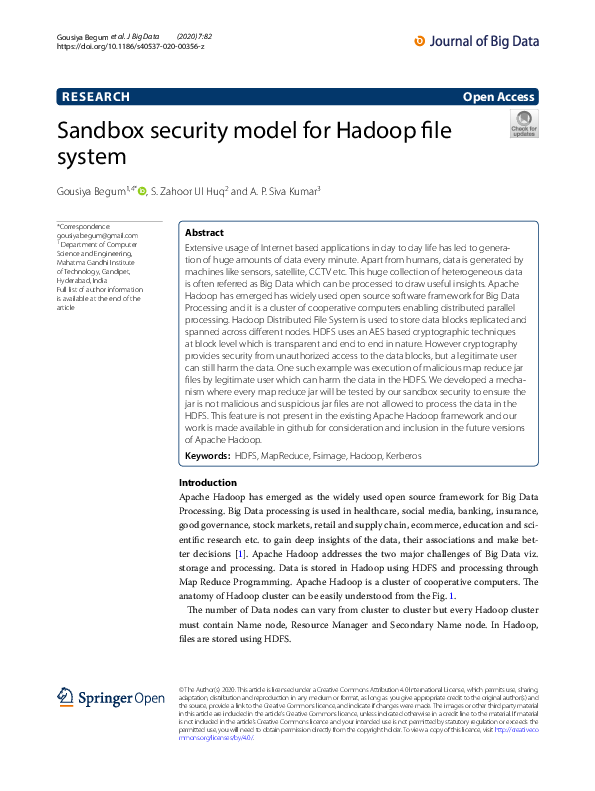 (PDF) Sandbox security model for Hadoop file system
