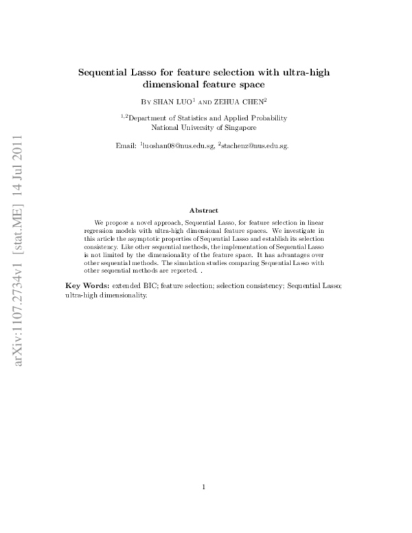 (PDF) Sequential Lasso for feature selection with ultra-high ...