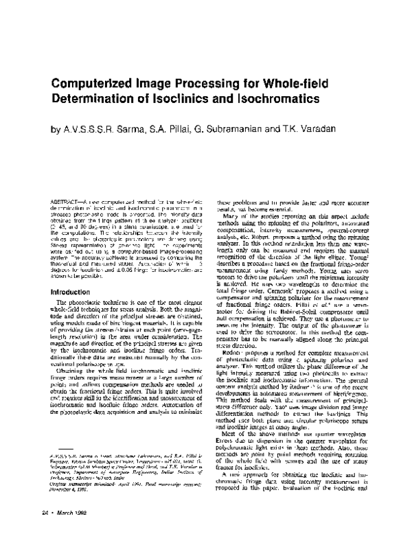 (PDF) Computerized image processing for whole-field determination of isoclinics and isochromatics