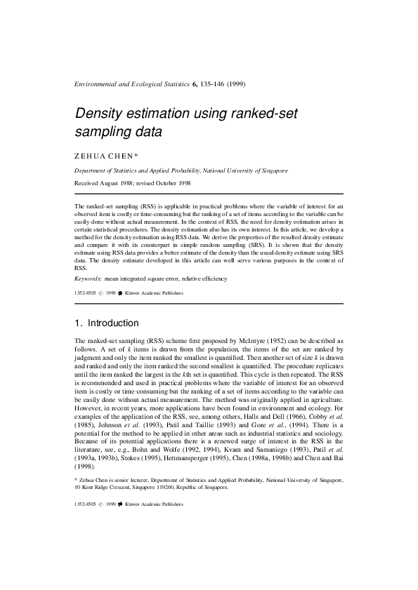 (PDF) Density estimation using ranked-set sampling data