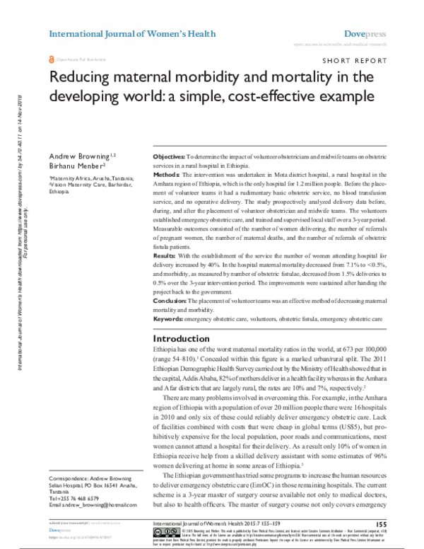 (PDF) Reducing maternal morbidity and mortality in the developing world ...