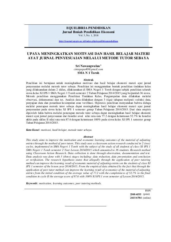 (PDF) Upaya Meningkatkan Motivasi Dan Hasil Belajar Materi Ayat Jurnal Penyesuaian Melalui ...