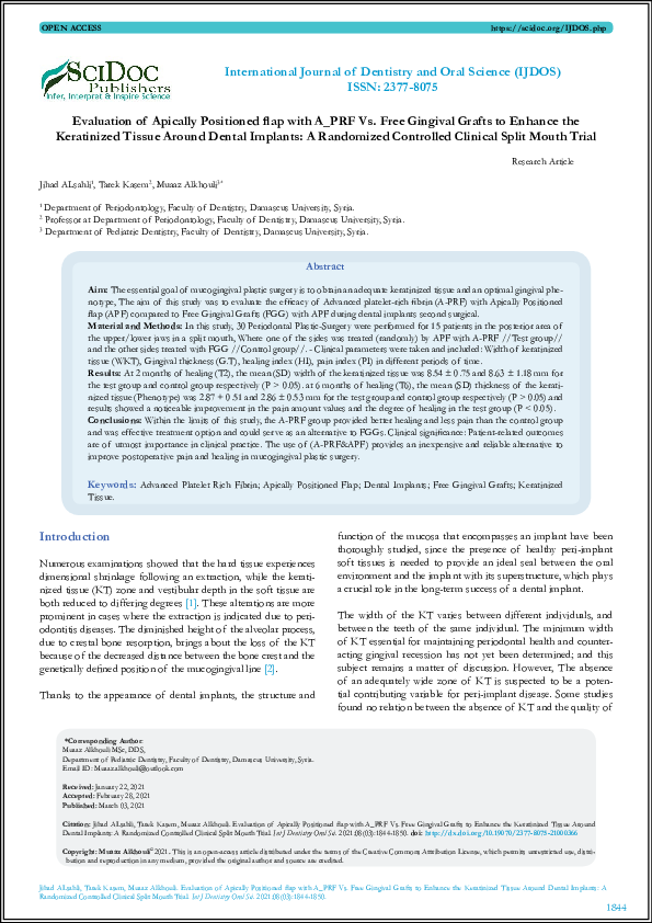 (PDF) Evaluation of Apically Positioned flap with A_PRF Vs. Free ...