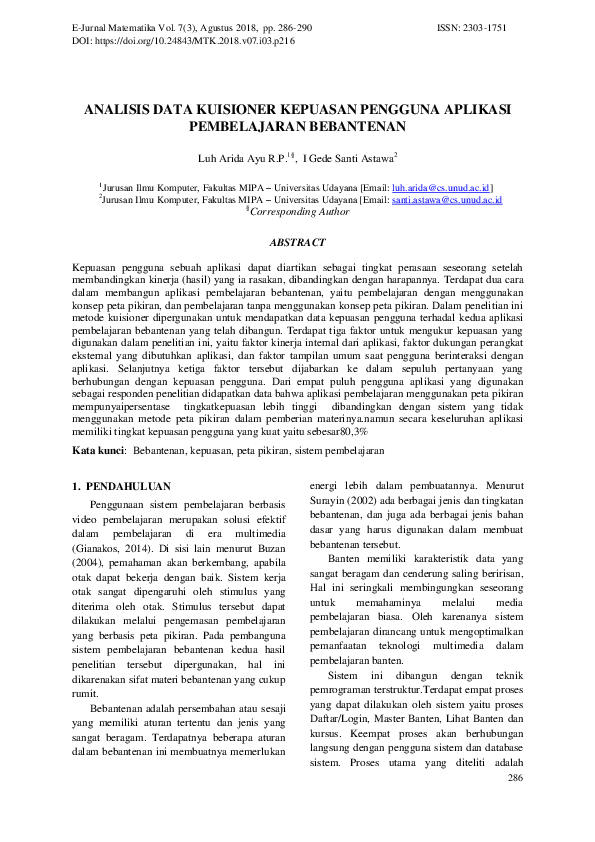 (PDF) Analisis Data Kuisioner Kepuasan Pengguna Aplikasi Pembelajaran Bebantenan