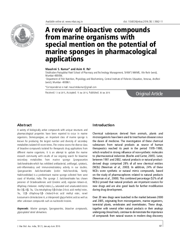 (PDF) A review of bioactive compounds from marine organisms with ...