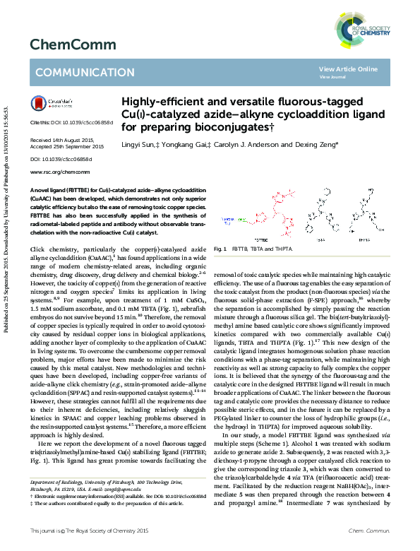 (PDF) Highly-efficient and versatile fluorous-tagged Cu(i)-catalyzed ...