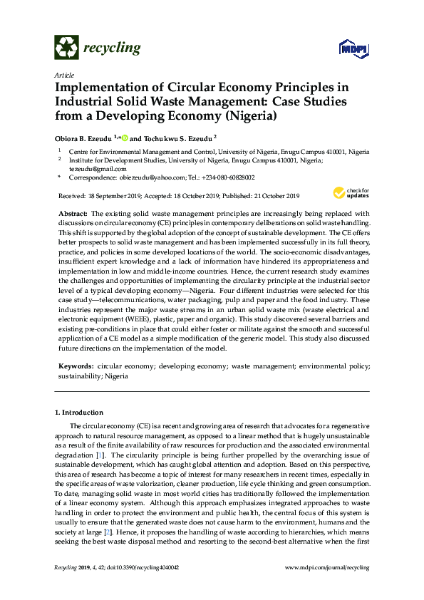 (PDF) Implementation of Circular Economy Principles in Industrial Solid ...