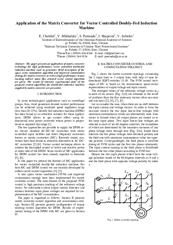 (PDF) Application Of The Matrix Converter For Vector Controlled Doubly ...