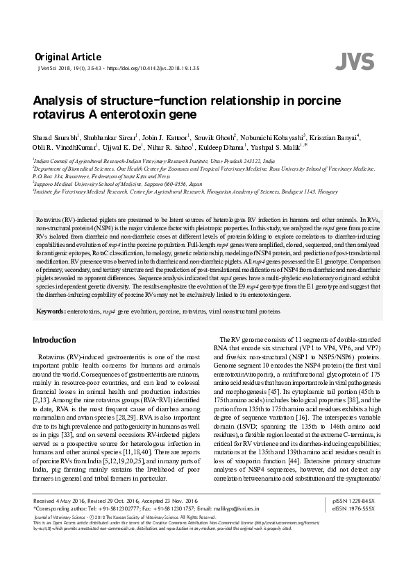 (PDF) Analysis of structure-function relationship in porcine rotavirus A enterotoxin gene