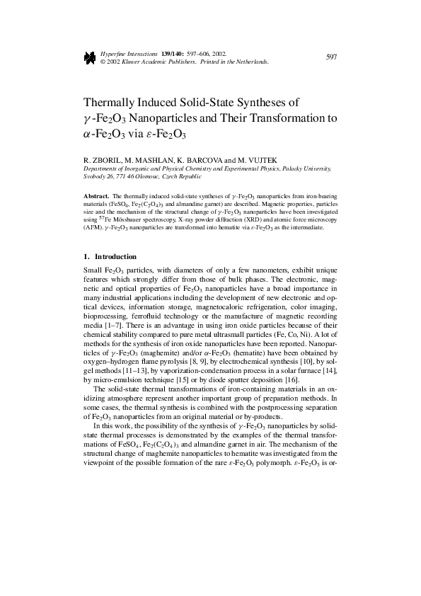 (PDF) Thermally Induced Solid-State Syntheses of γ-Fe2O3 Nanoparticles ...
