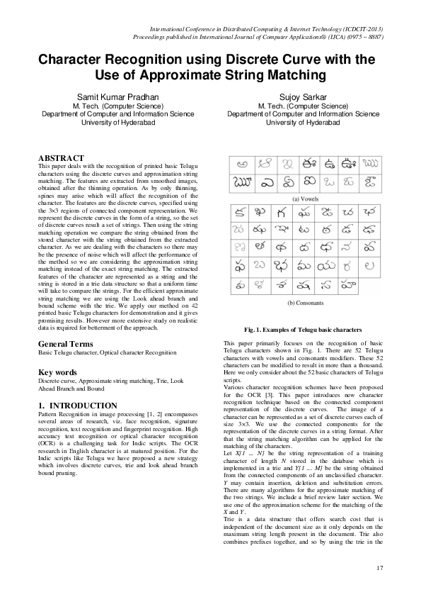 (PDF) Character Recognition using Discrete Curve with the use of Approximate String Matching