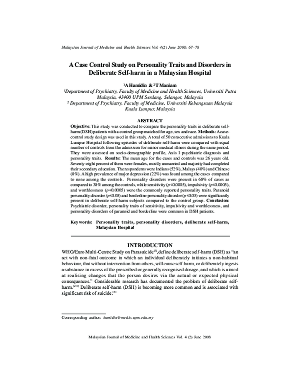 (PDF) A Case Control Study on Personality Traits and Disorders in ...