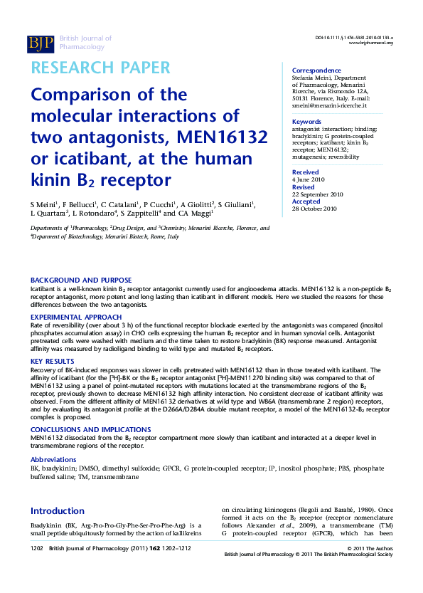 (PDF) Comparison of the molecular interactions of two antagonists ...